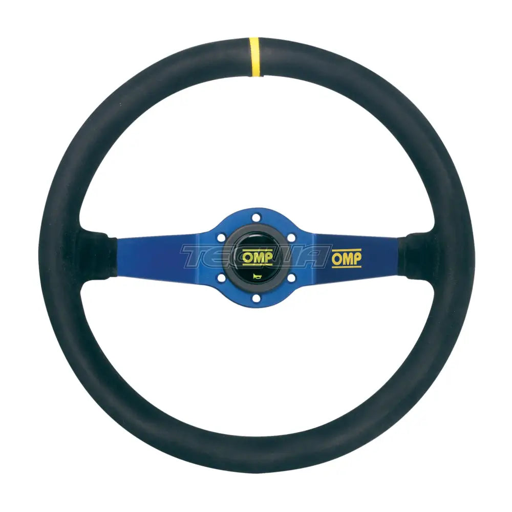 OMP Rally Steering Wheel Black Suede Blue Spokes 350mm 2 Spoke